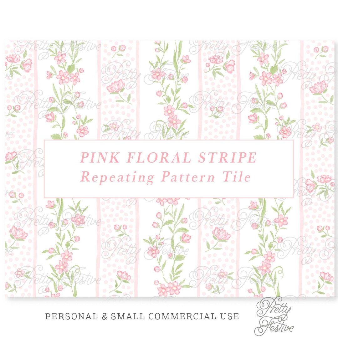 Pink Watercolor Climbing Floral Stripe Repeating Seamless Pattern Tile ...