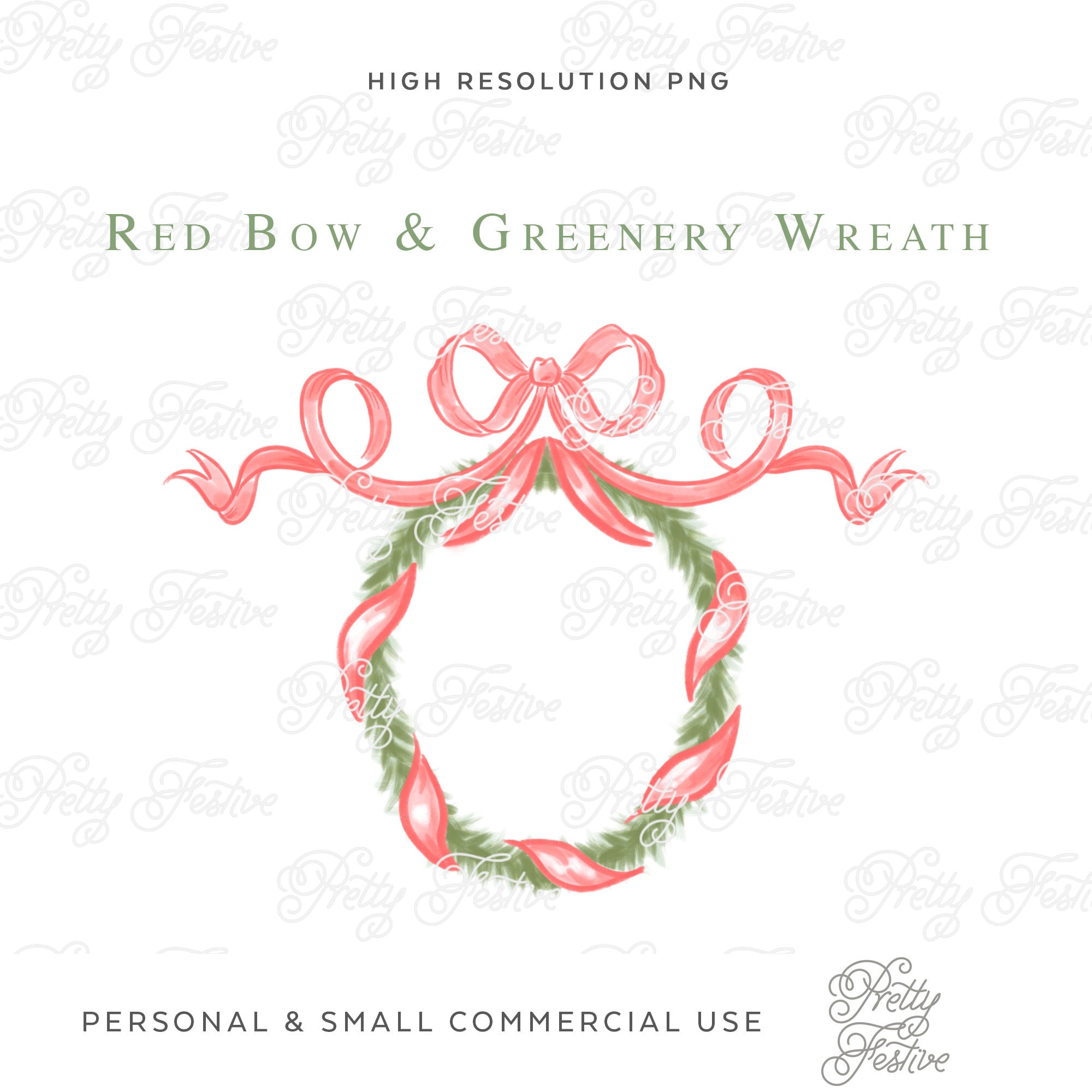 Red Ribbon & Bow Christmas Wreath Clipart Bow Boxwood Wreath - Etsy