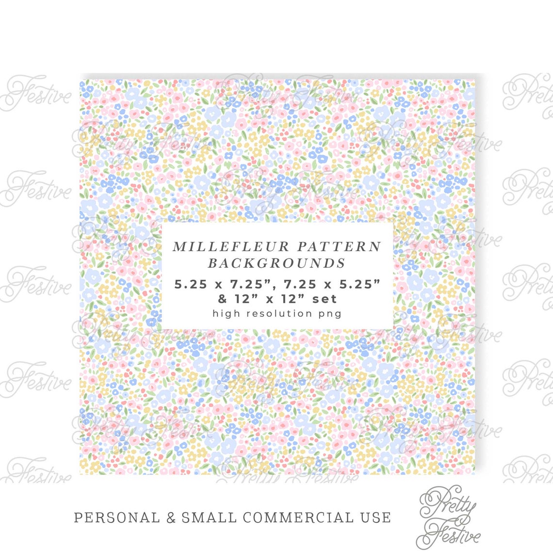 Ditsy Millefleur Printable Background Papers 7x5, 12x12, Floral Pastel ...