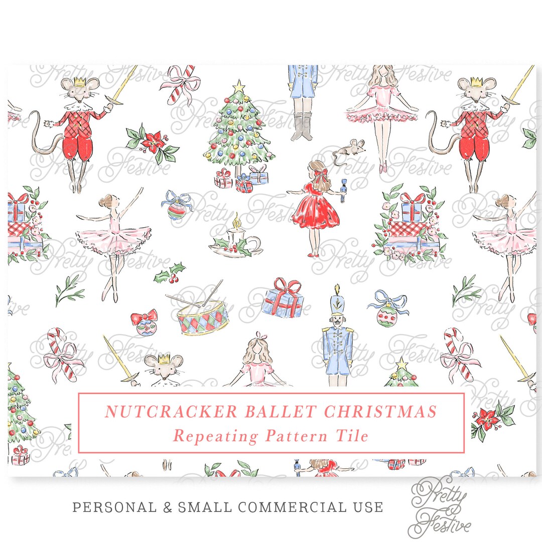 Christmas Nutcracker Ballet Seamless Repeating Pattern, Clara, Mouse ...