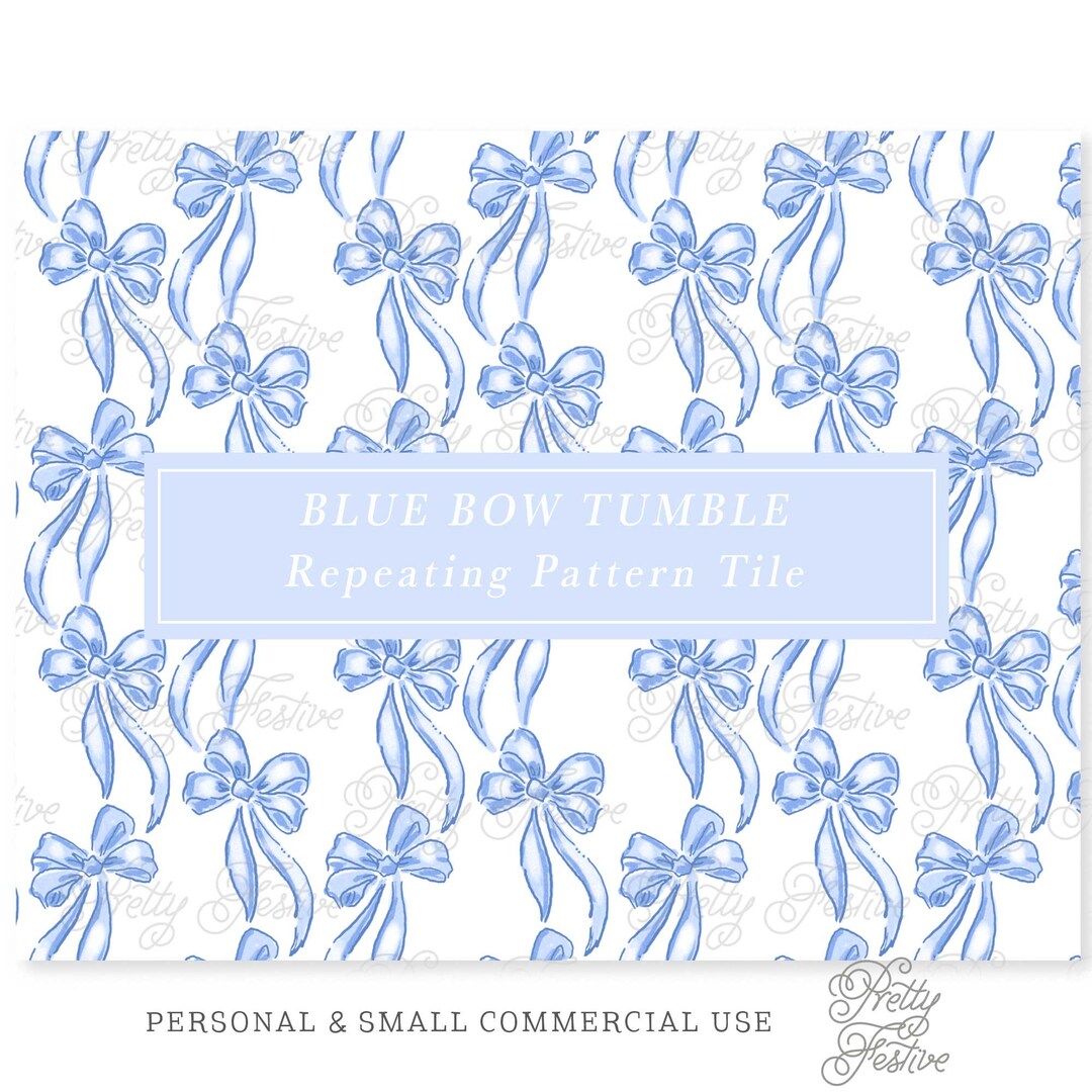 Blue Ribbon Bows Vine Trellis Seamless Pattern. Heirloom Toile ...