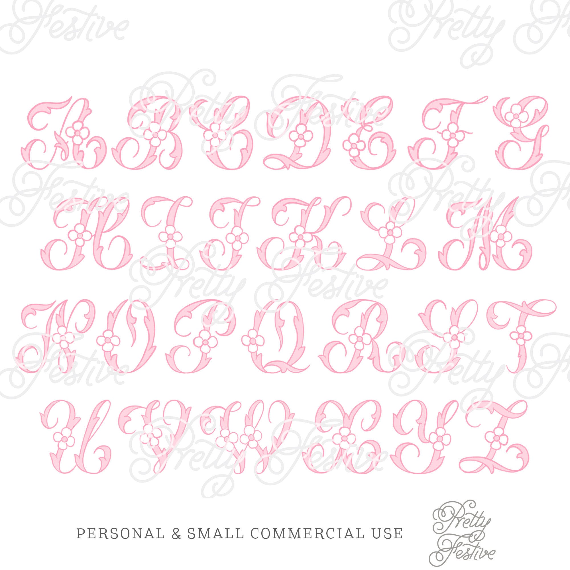 Watercolor Pink Floral ALPHABET Clipart Set Hand Drawn. Set of 26 ...