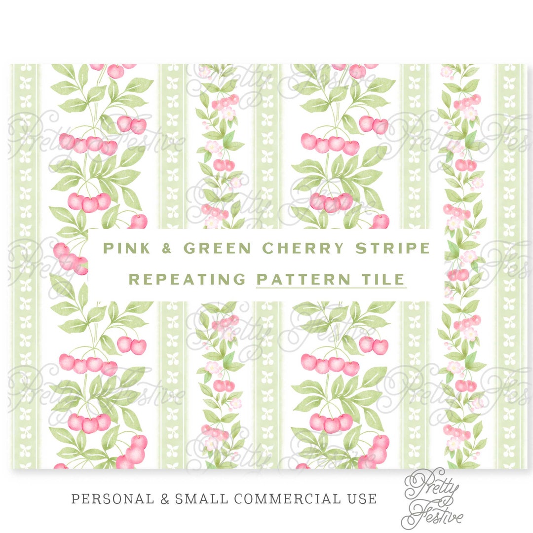 Watercolor Cherry Stripe Seamless Repeating Pattern Cherries - Etsy