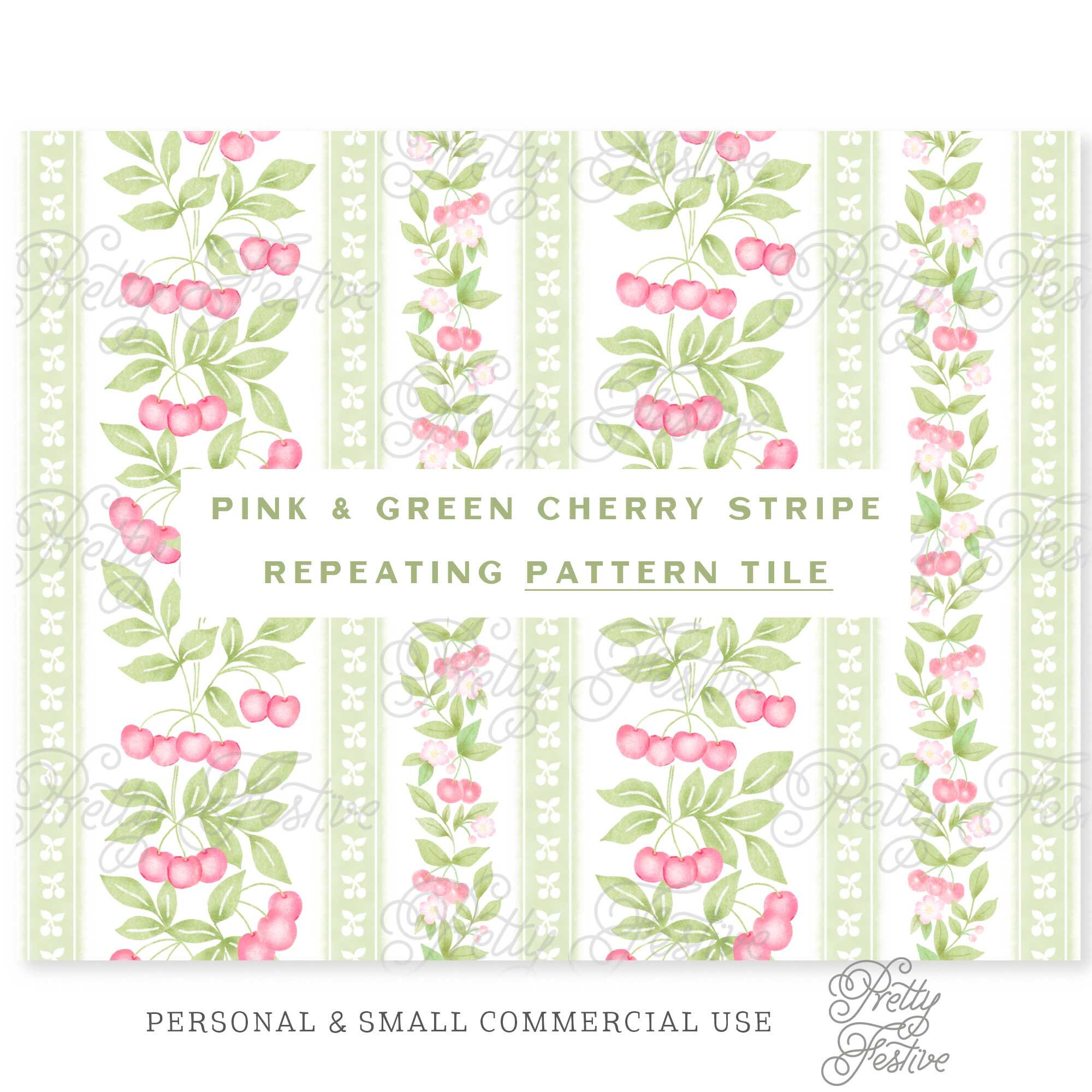 Watercolor Cherry Stripe Seamless Repeating Pattern Cherries - Etsy