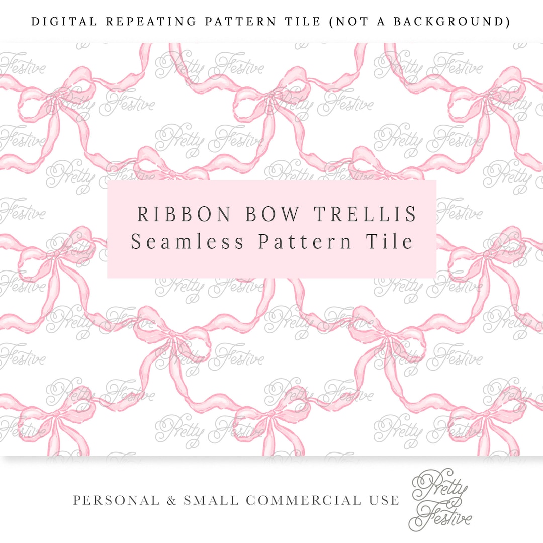 Vintage Pink Bow Trellis Seamless Repeating Pattern, Preppy Bow Lattice ...