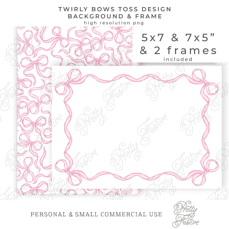 5x7" Pink Bow Border Frame & Printable Patterned Background Card ...