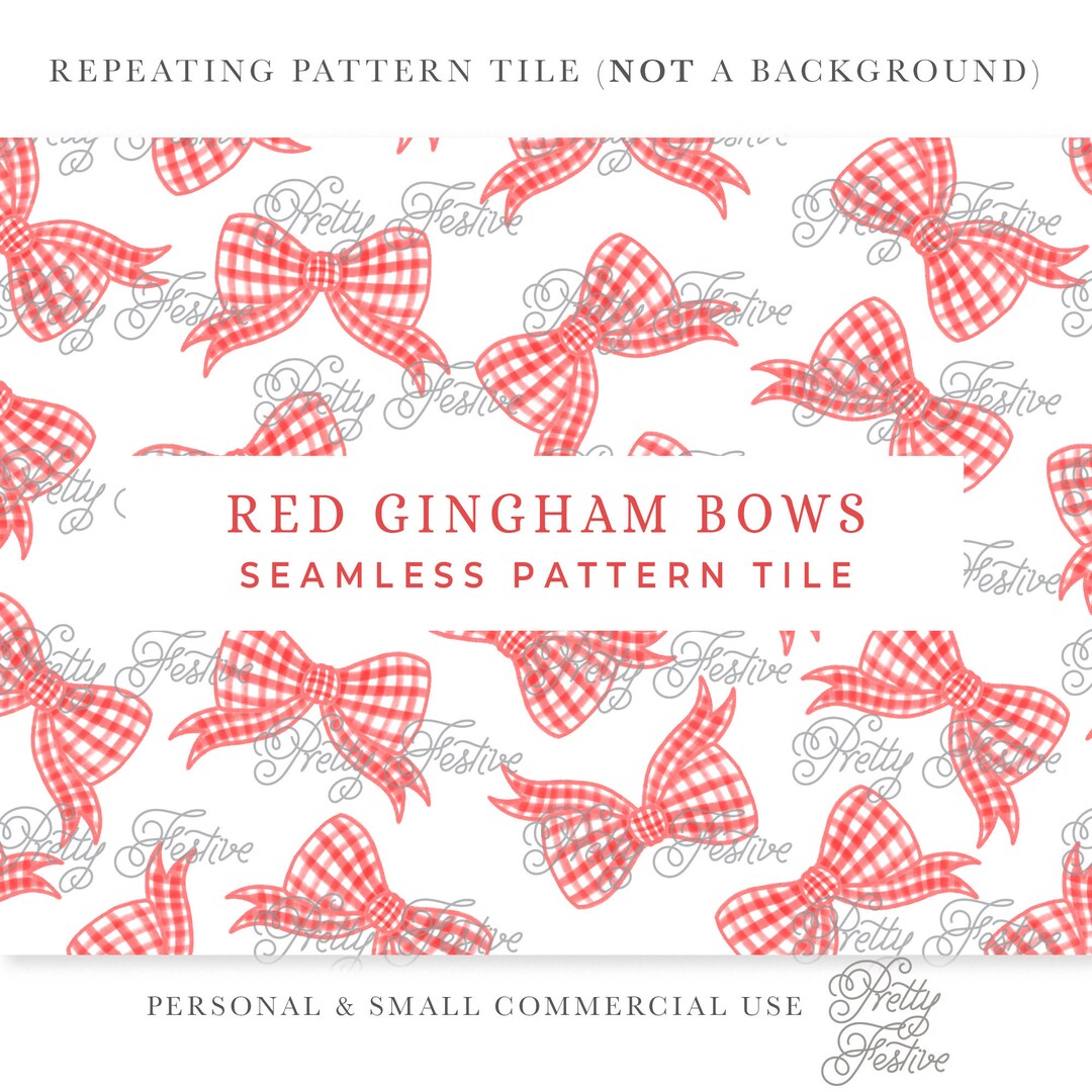 Red Gingham Bows Seamless Pattern. Christmas Red Plaid Baby Bows ...