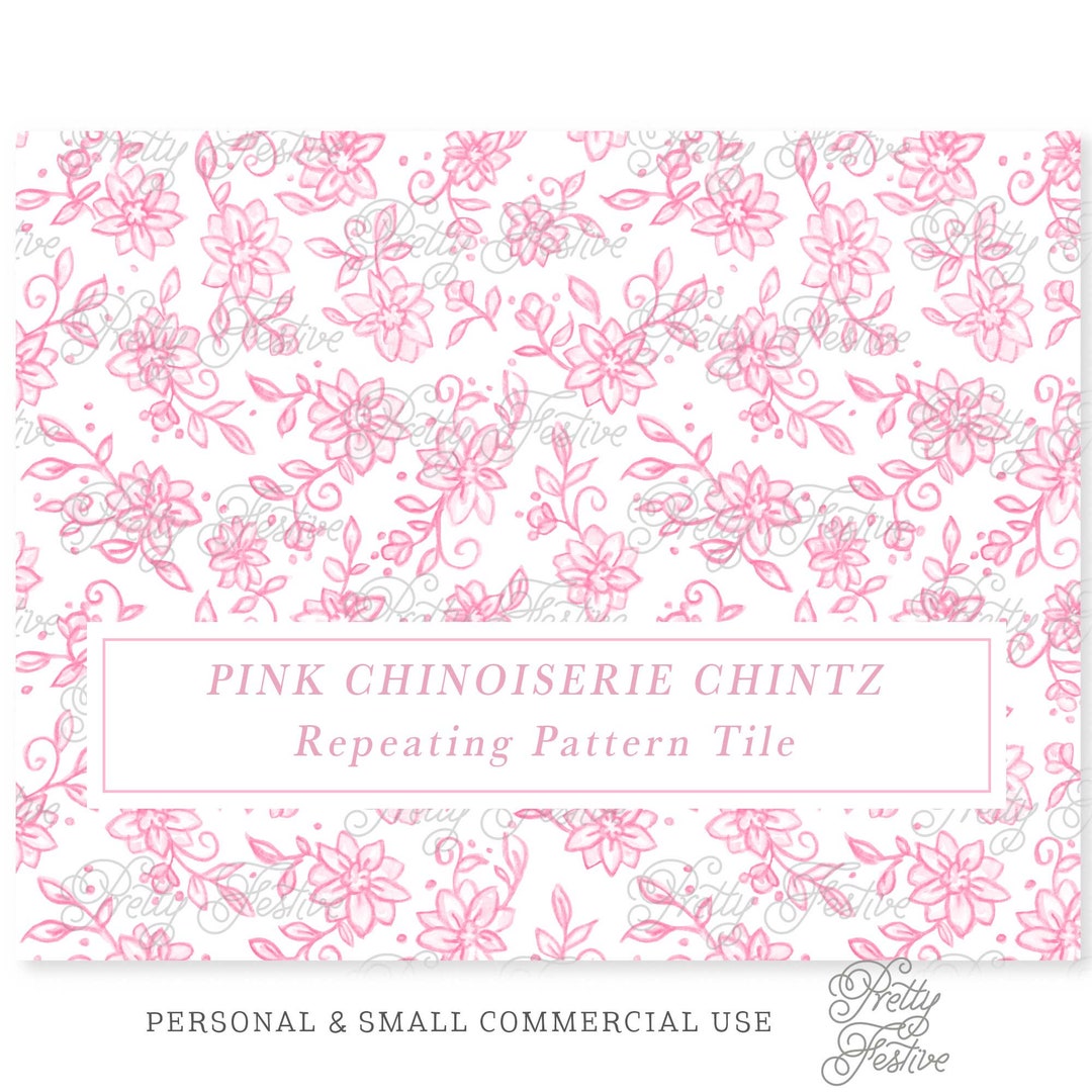 Floral Pink Chinoiserie Chintz Block Print Seamless Repeating Pattern ...