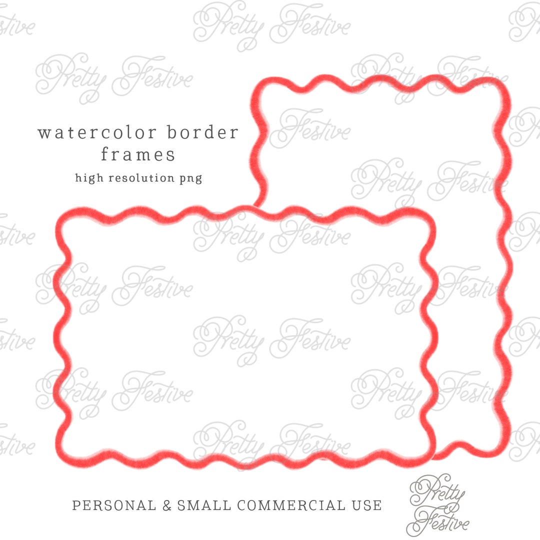 5x7" Red Wavy Watercolor Border Clipart Frame Printable for Note Cards ...
