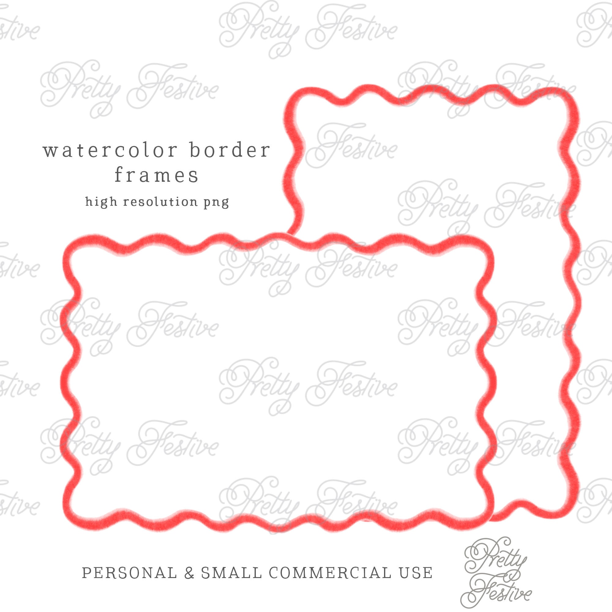 5x7" Red Wavy Watercolor Border Clipart Frame Printable for Note Cards ...