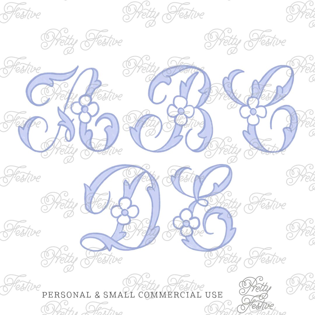 Watercolor Blue Floral ALPHABET Clipart Set Hand Drawn. Set of 26 ...