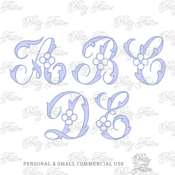 Watercolor Blue Floral ALPHABET Clipart Set Hand Drawn. Set of - Etsy