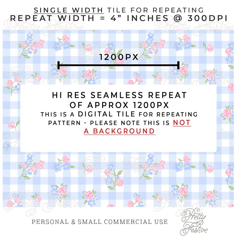 Pink & Blue Ditsy Floral Gingham Check Seamless Repeating Pattern ...