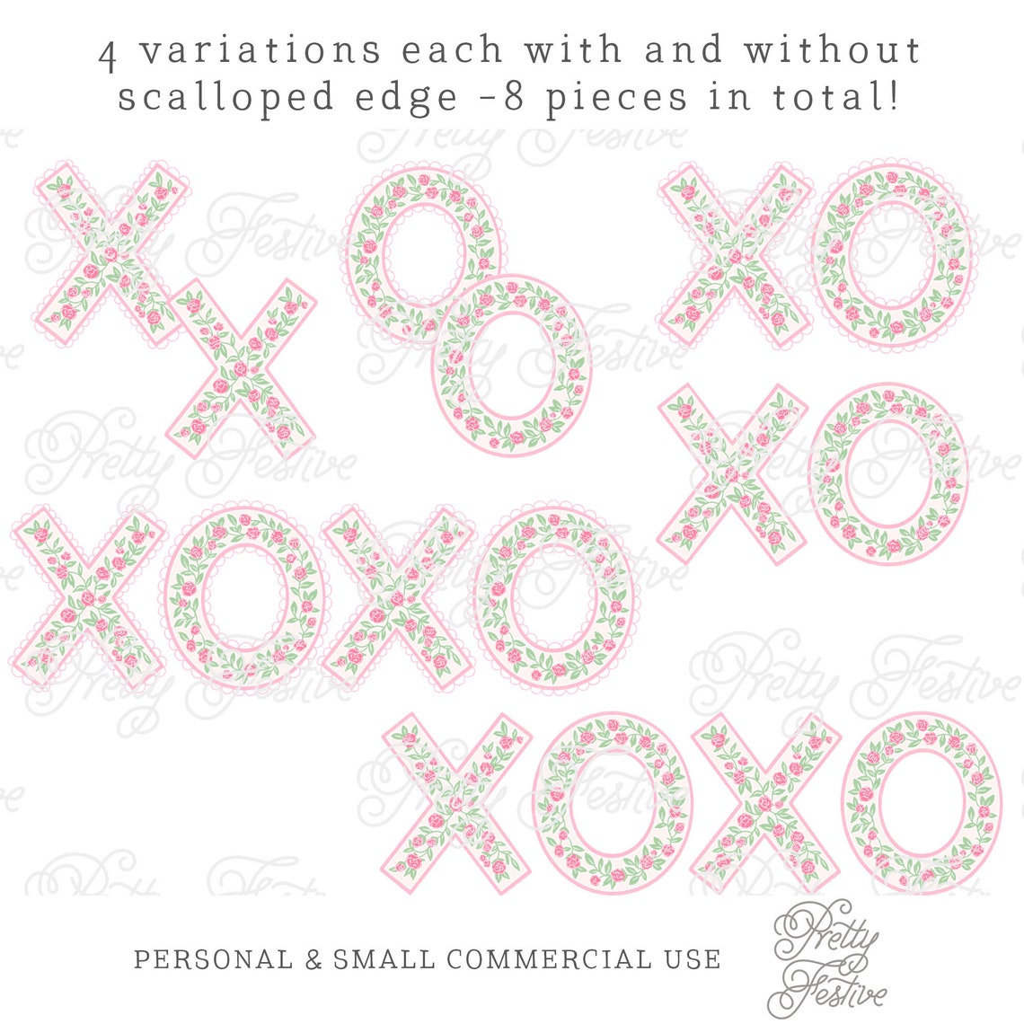 Valentine Pink Floral XO Clipart Png Sublimation Design. Faux ...