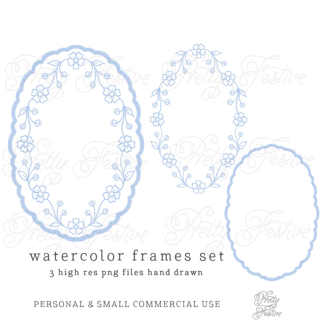 3 Pastel Blue Watercolour Clipart Frames Baby Pink Oval Frames for ...