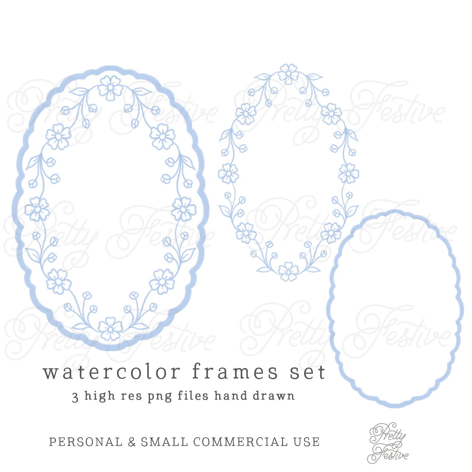 3 Pastel Blue Watercolour Clipart Frames Baby Pink Oval Frames for ...