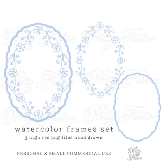 3 Pastel Blue Watercolour Clipart Frames Baby Pink Oval Frames - Etsy