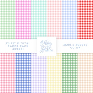 12x12 Watercolor Summer Gingham Digital Papers, Printable Background ...