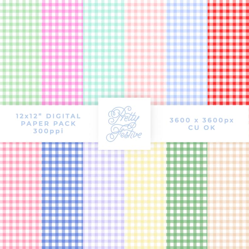 12x12 Watercolor Summer Gingham Digital Papers, Printable Background ...