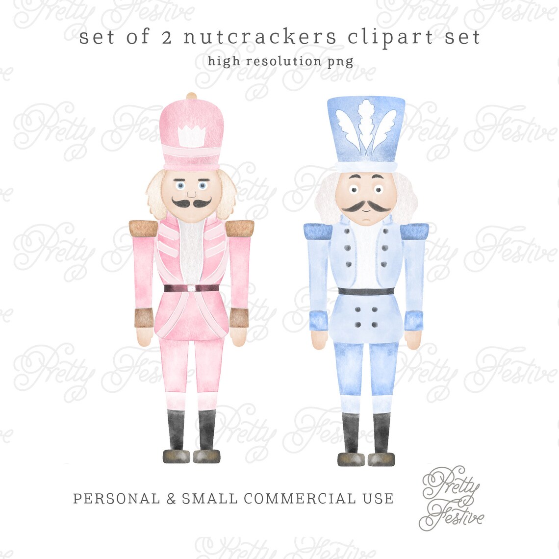 Pink & Blue Christmas Nutcracker Clipart, Boy Girl Watercolor Christmas ...