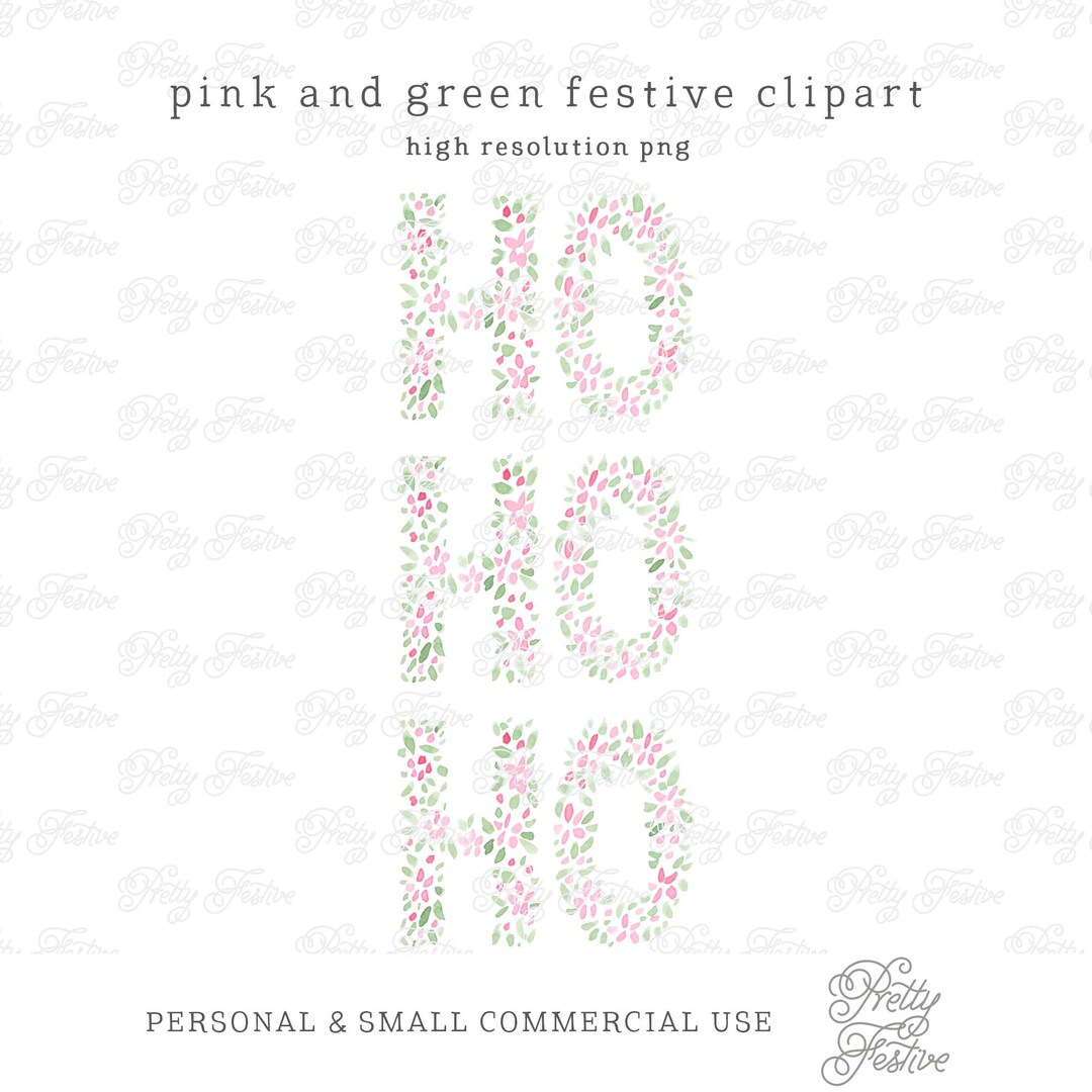 Floral Hohoho Png Christmas Clipart Pink Flowers and Greenery Pretty ...