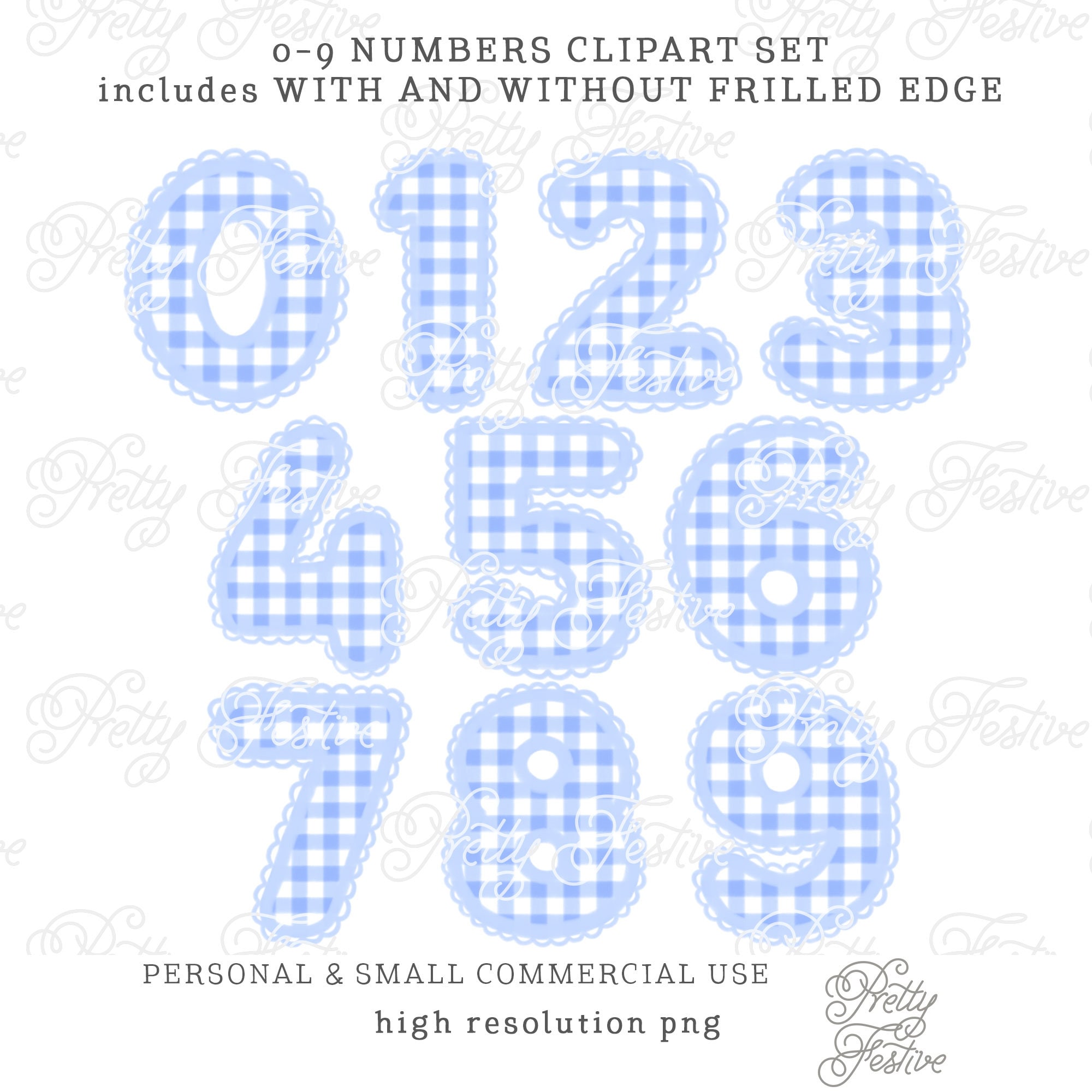Blue Gingham Scallop Edge Numbers Clipart for Baby Boy Birthday Party ...