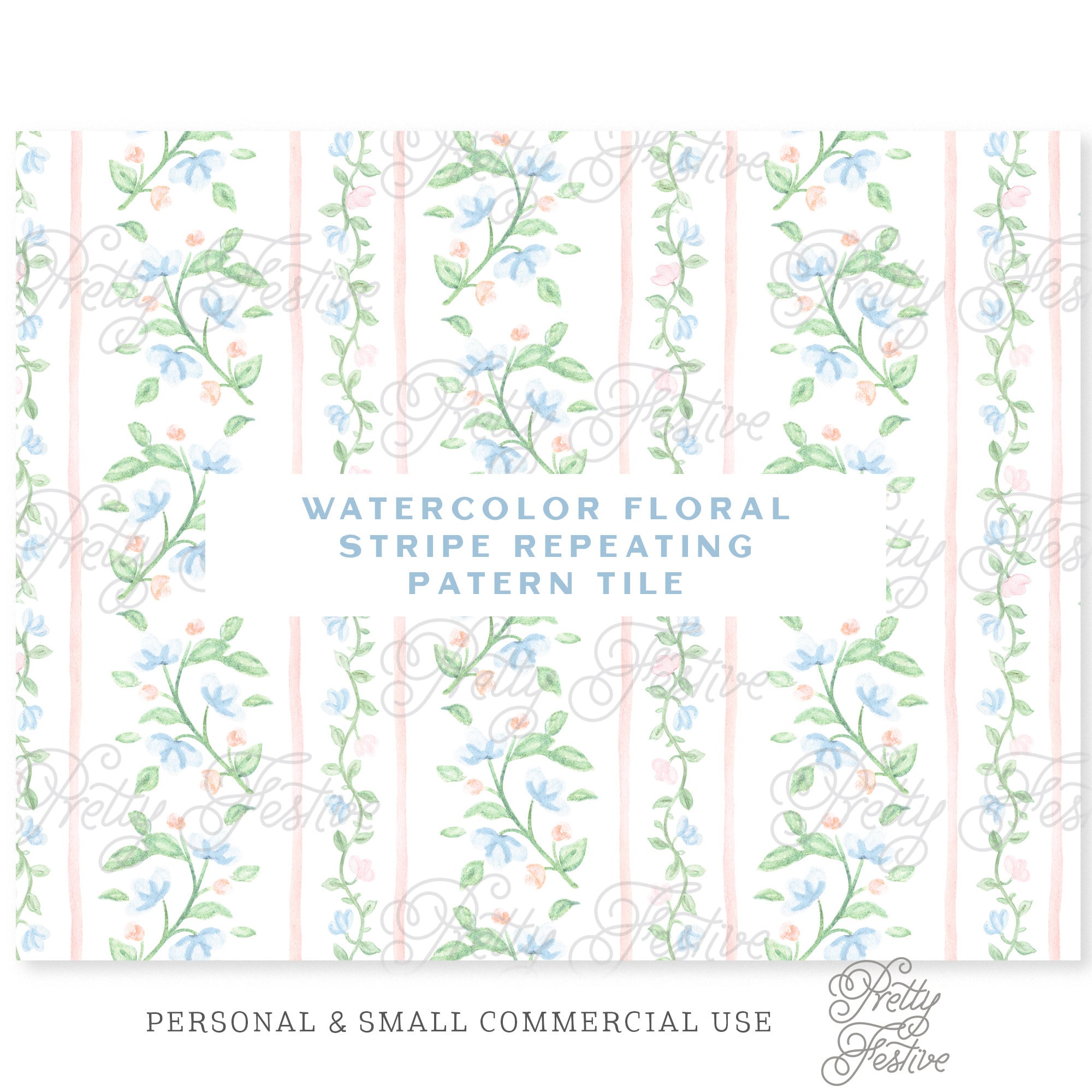 Blue and Peach Watercolor Floral Repeating Seamless Pattern - Etsy
