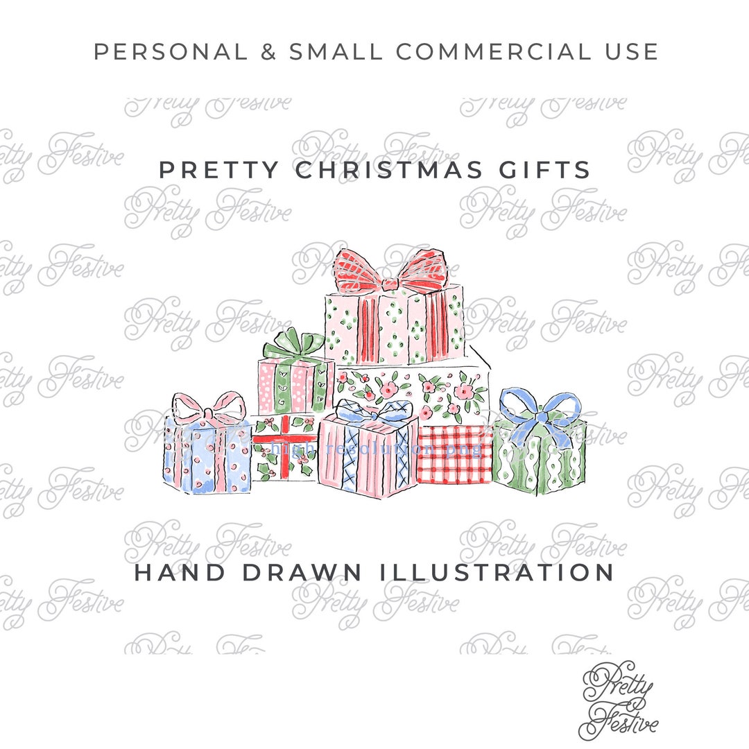 Christmas Gift Stack Illustration, Clipart, Vintage Christmas Present ...