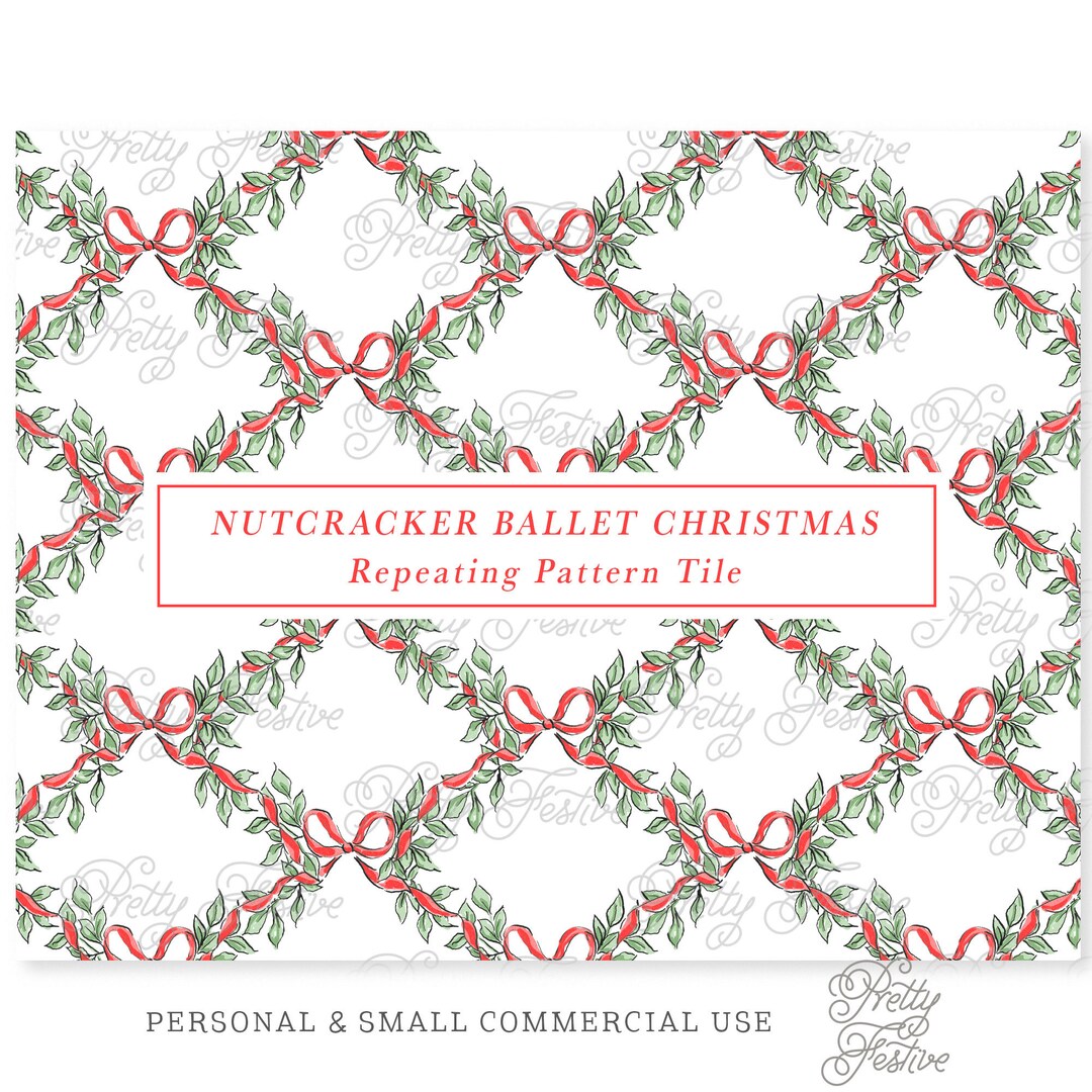 Red Bow & Ribbon Greenery Trellis Seamless Repeating Pattern, Bow ...
