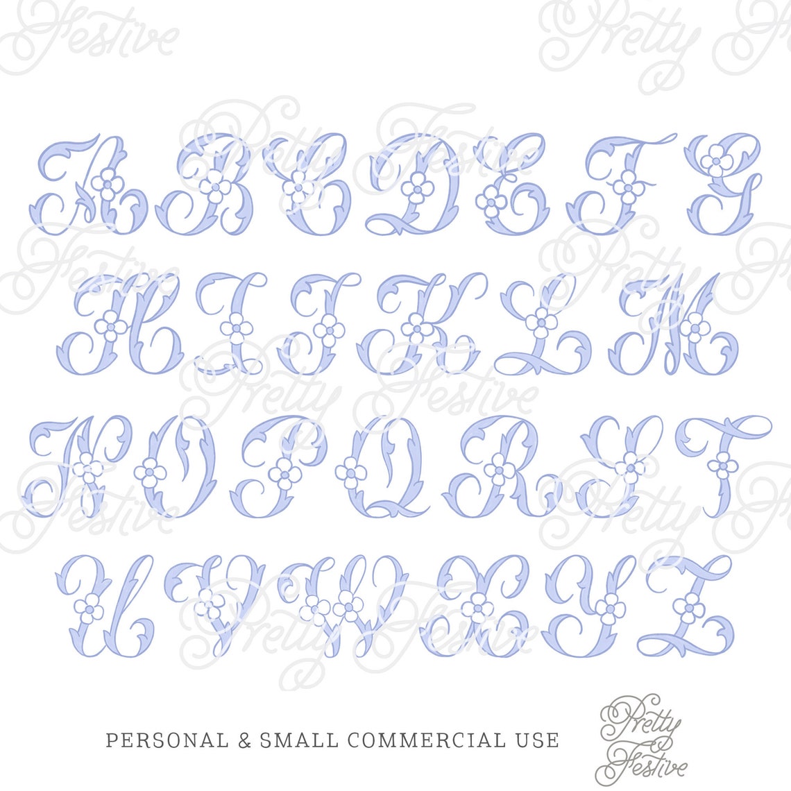Watercolor Blue Floral ALPHABET Clipart Set Hand Drawn. Set of - Etsy