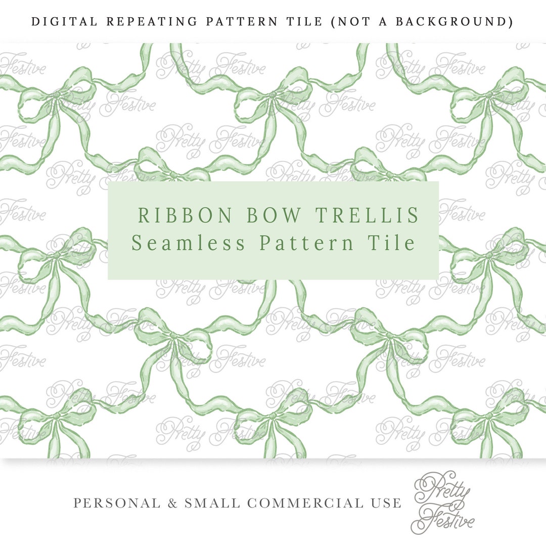 Green Bow Trellis Pastel Seamless Repeating Pattern, Preppy Bow Lattice ...