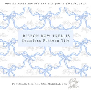 Pastel Blue Bow Trellis Seamless Repeating Pattern Png, Preppy Bow ...