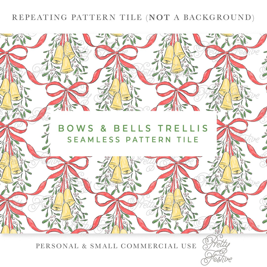Christmas Bells, Red Bows and Mistletoe Trellis Seamless Repeating ...