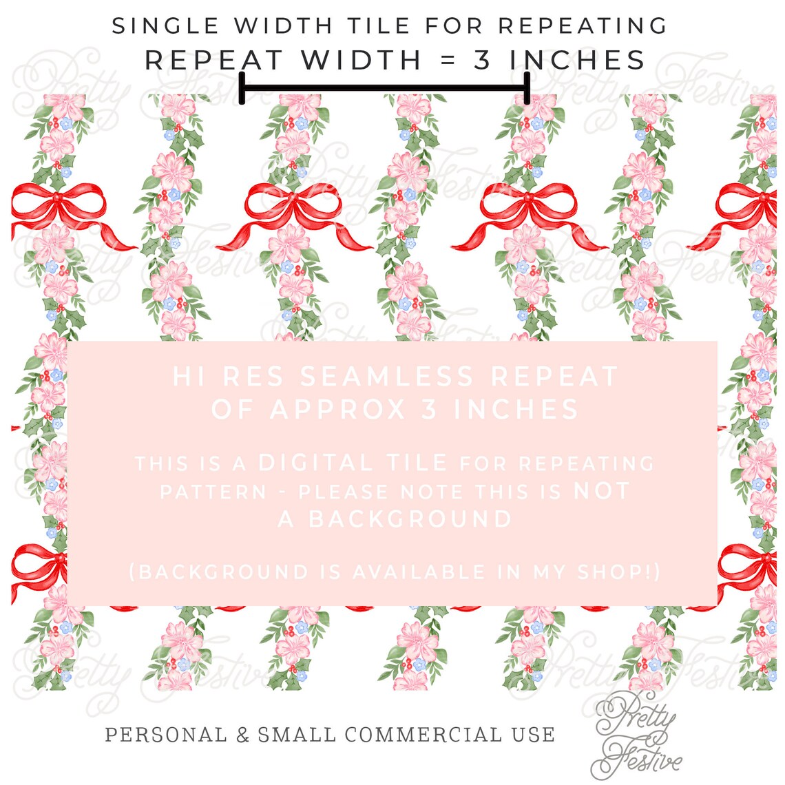 Christmas Red Bows Pink Flowers & Holly Berries Grand Millennial ...