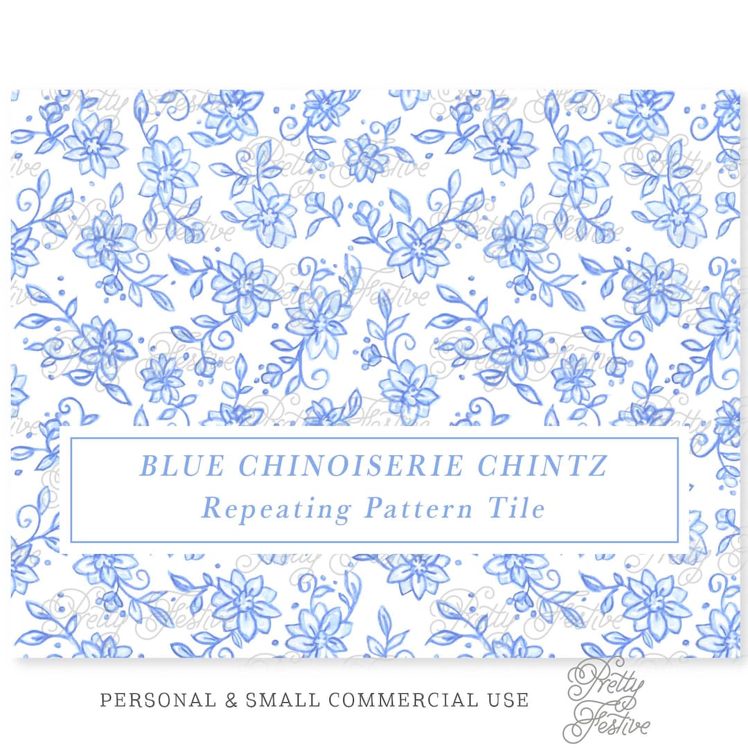 Blue Floral Chinoiserie Chintz Block Print Seamless Repeating Pattern ...