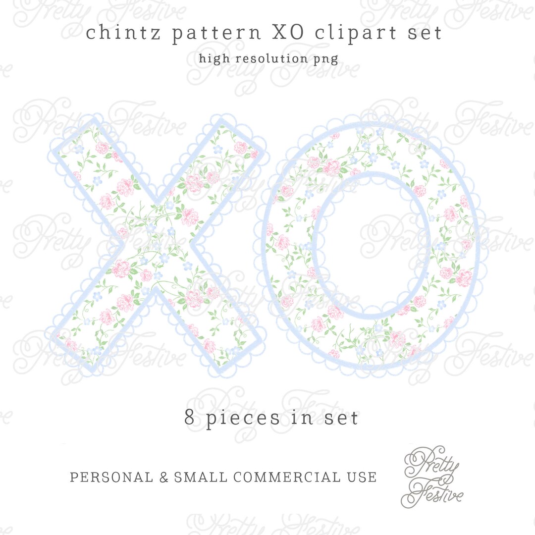 Pink Floral Chintz Valentine XO Clipart Png Sublimation Design. Faux ...