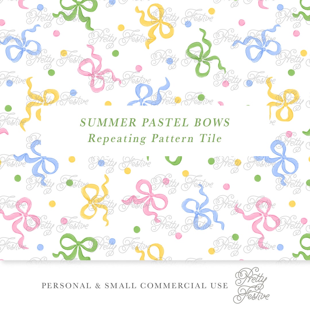 Bows & Ribbons Pastel Confetti Seamless Repeating Pattern Tile for SS24 ...