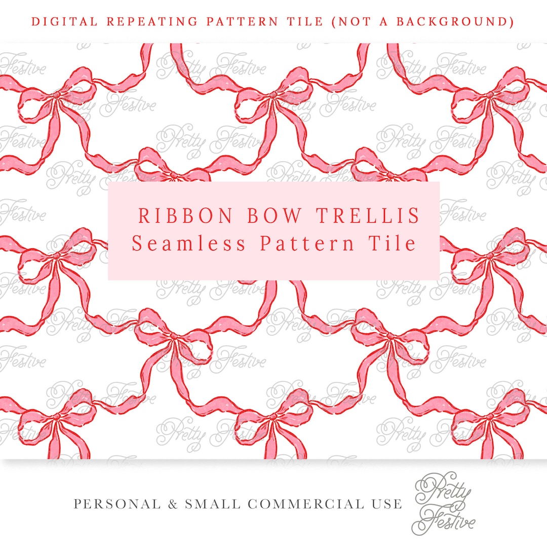 Vintage Red & Pink Bow Trellis Seamless Repeating Pattern, Preppy Bow ...
