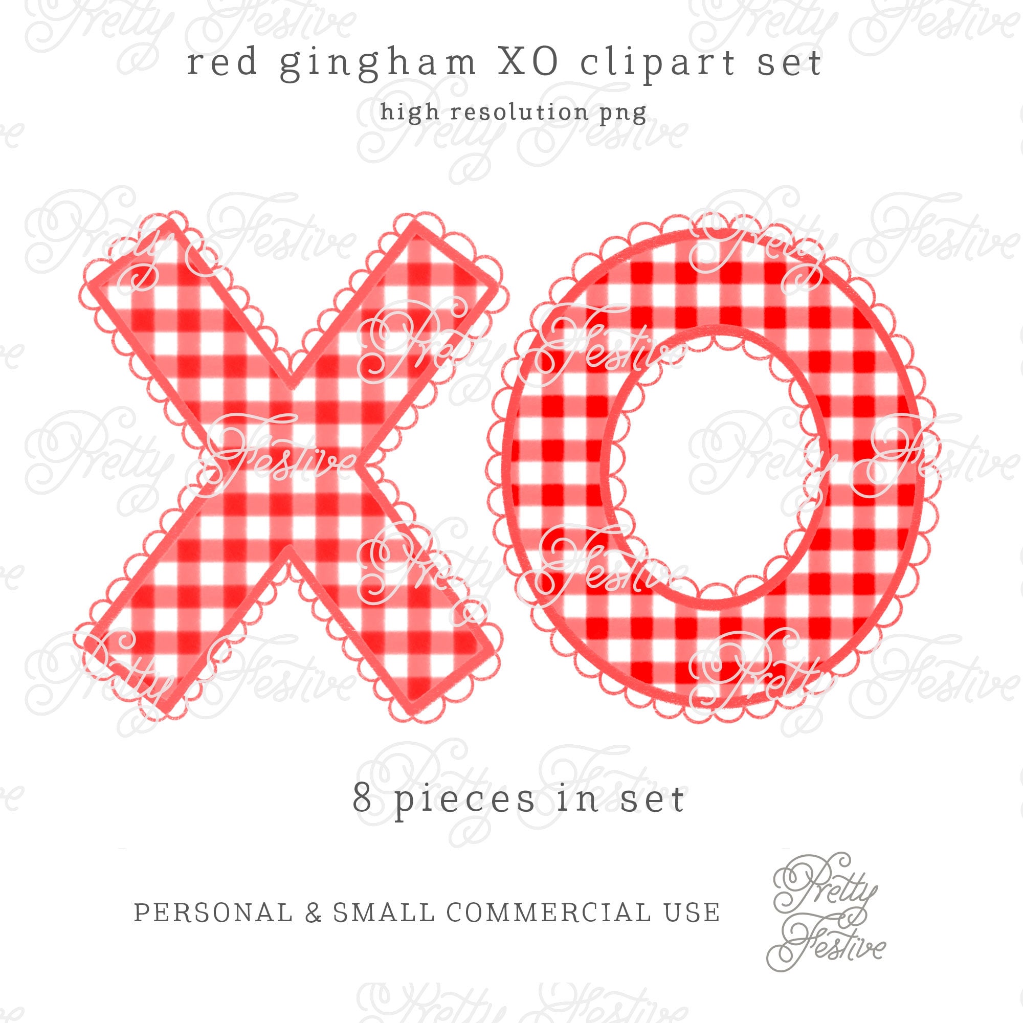 Valentine Red Gingham XO Clipart Png Sublimation Design. Faux Applique ...