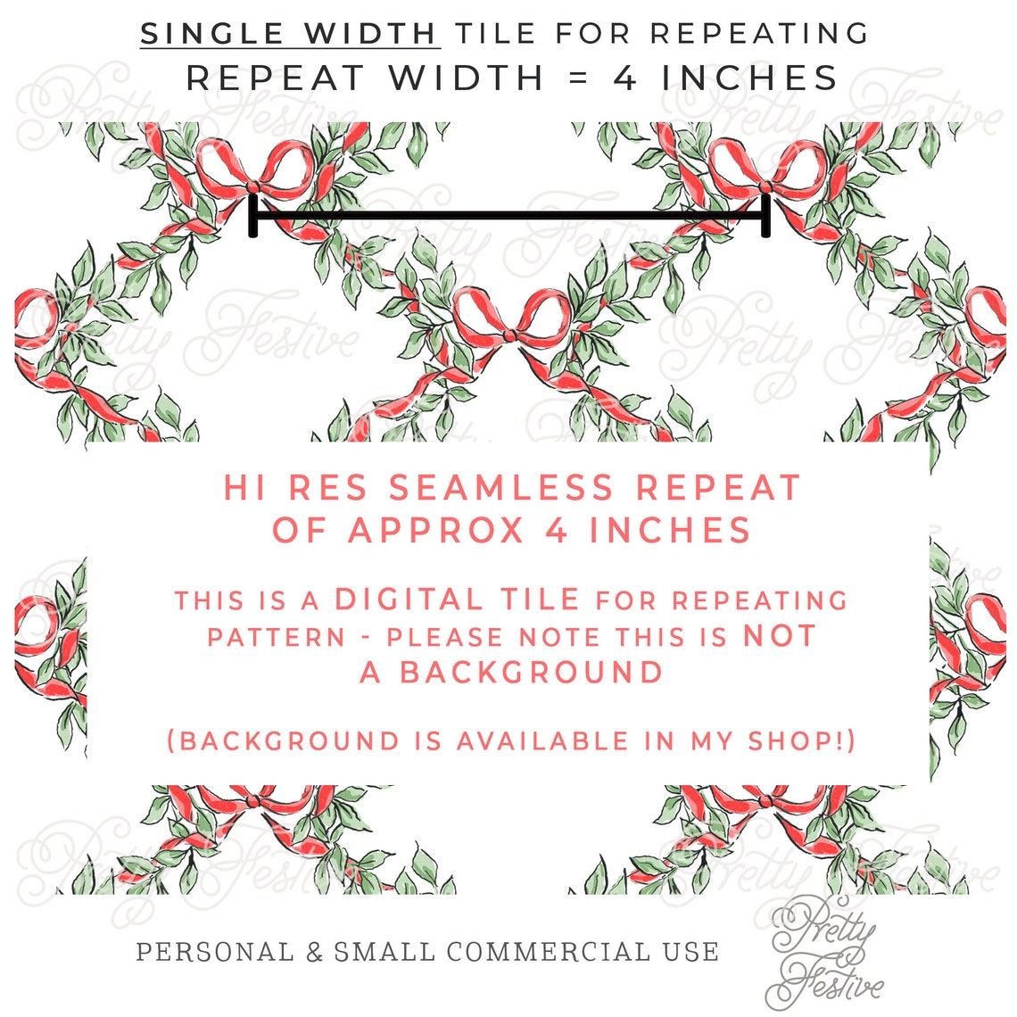 Red Bow & Ribbon Greenery Trellis Seamless Repeating Pattern, Bow ...