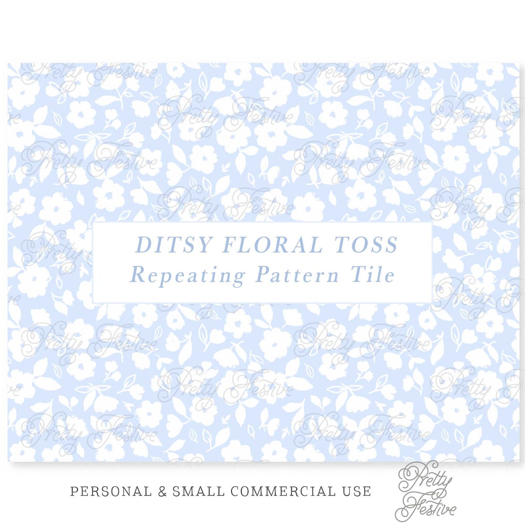 Pale Blue Hand Drawn Ditsy Floral Seamless Repeating Pattern ...