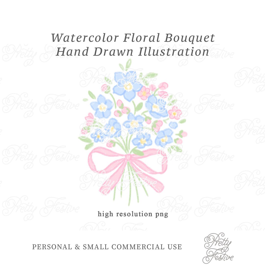 Watercolor Bouquet Illustrations Pastel Bow Tied Floral Posy Clipart ...