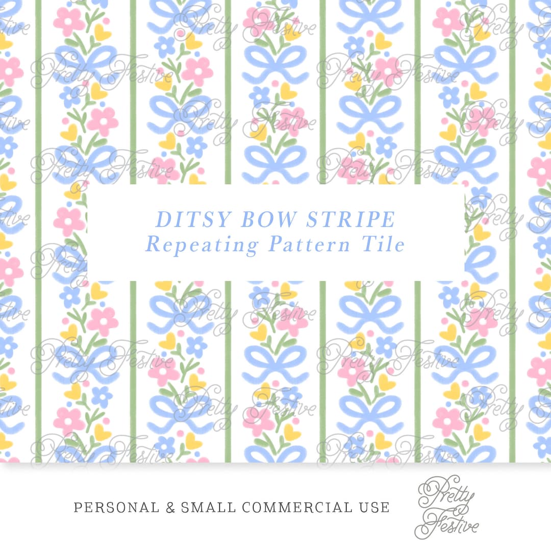 Ditsy Floral Bow Stripe Seamless Repeating Pattern, Spring Easter ...