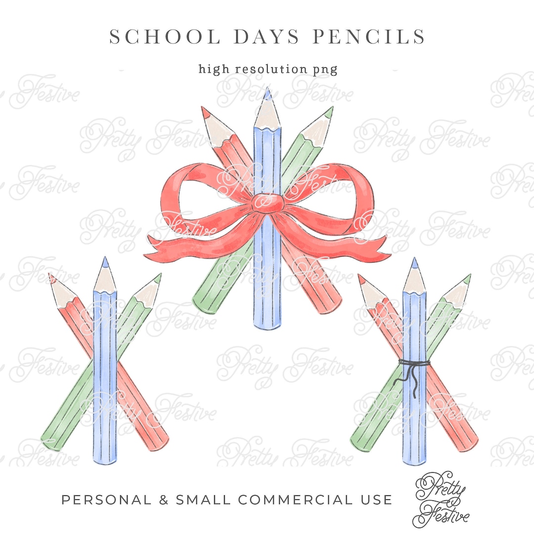 Bow School Pencils Clipart Set of 3, First Day of School ...