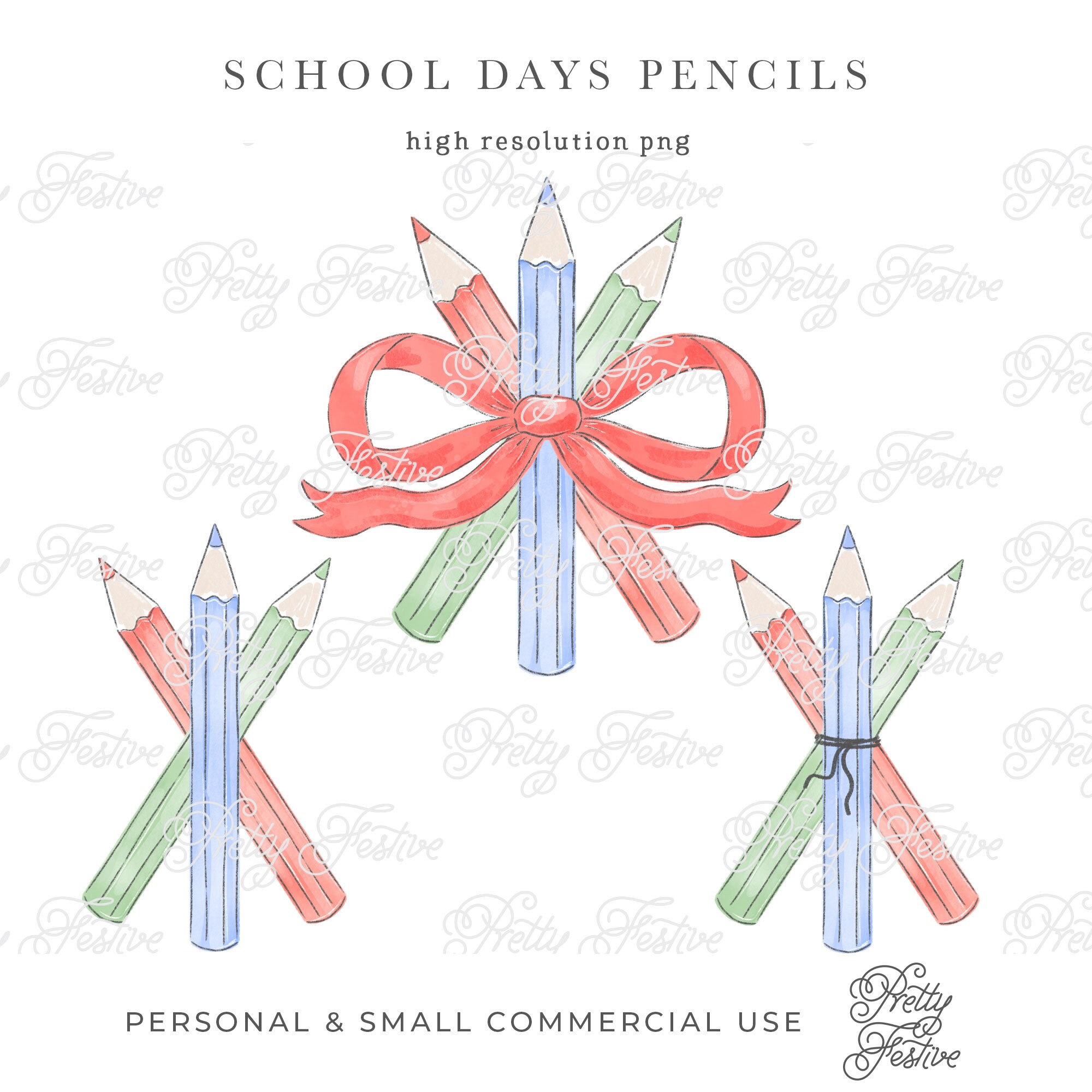 Bow School Pencils Clipart Set of 3, First Day of School ...
