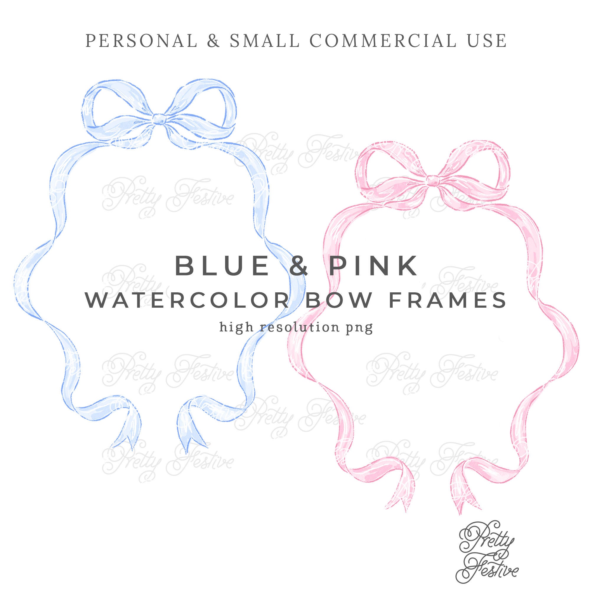 Pink & Blue Bow Frames Watercolor Clipart Png, Preppy Bow Crest, Grand ...