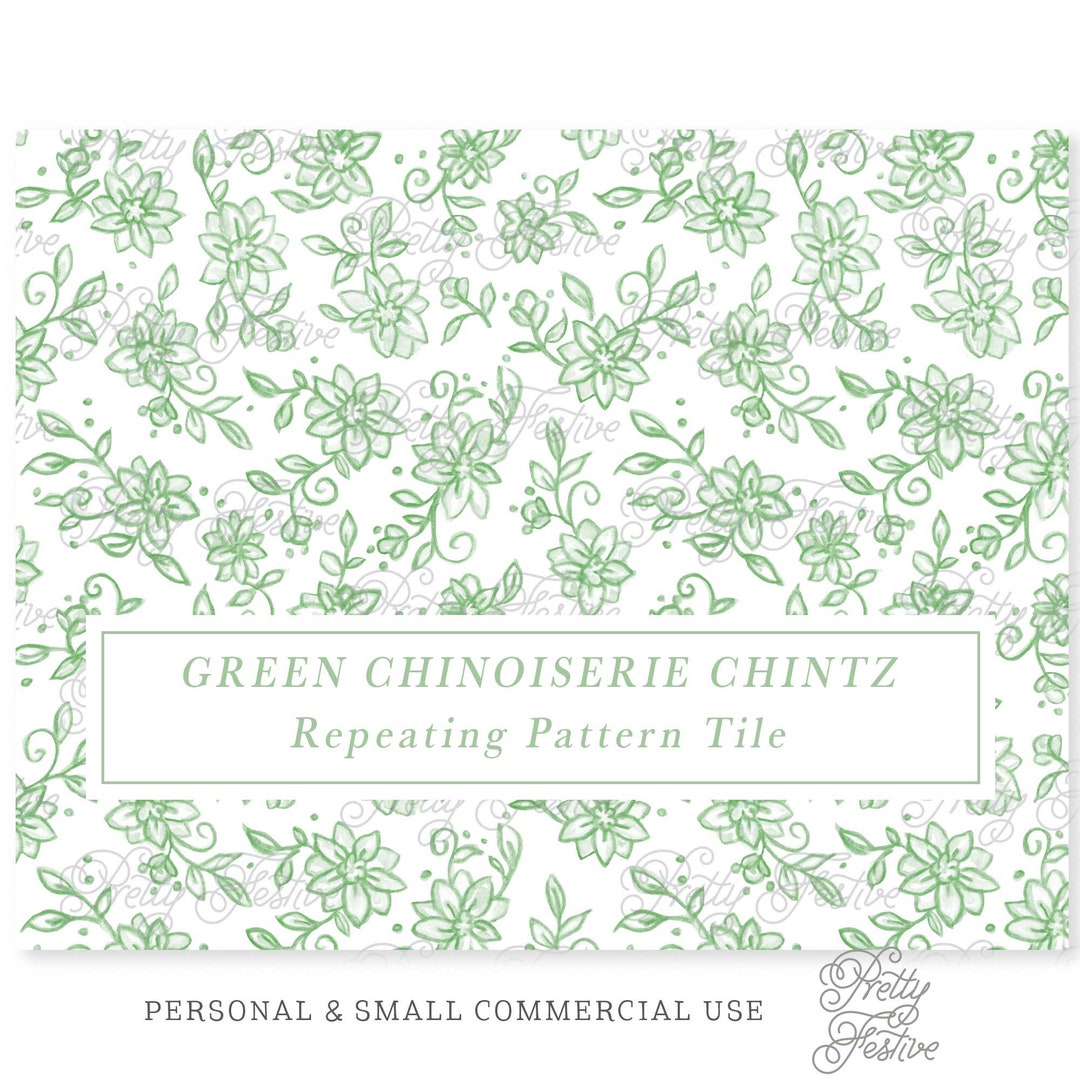 Floral Green Chinoiserie Chintz Block Print Seamless Repeating Pattern ...