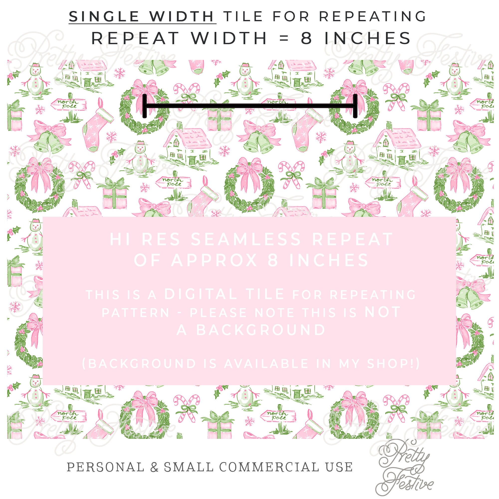 Pink & Green Christmas Toile Seamless Repeating Pattern, Preppy ...
