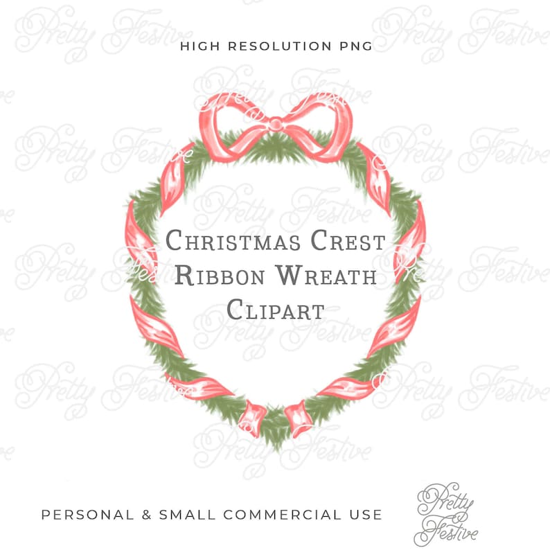 Red Christmas Crest Wreath Clipart Design With Red Ribbon and Bow, Xmas ...