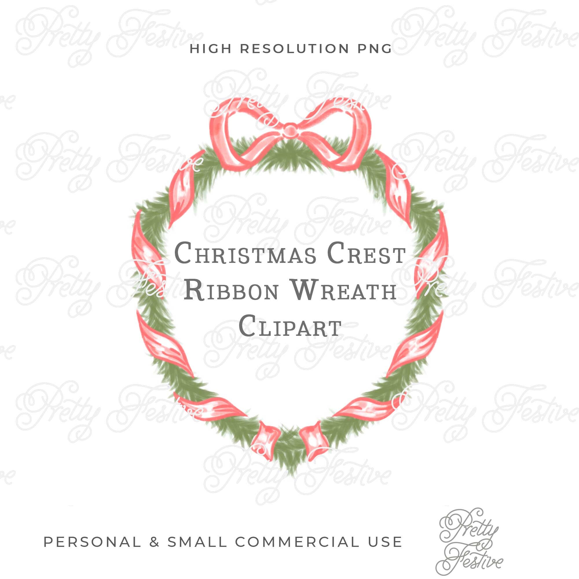Red Christmas Crest Wreath Clipart Design With Red Ribbon and Bow, Xmas ...